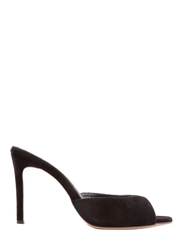 GINISSIMA Vicky Suede Leather Stiletto High Heel Open Toe Clogs - Black