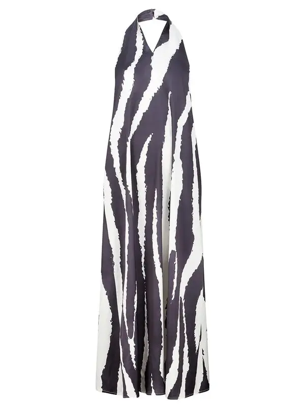 LILY AND LIONEL Belle Zebra Print Halterneck Maxi Dress - Black