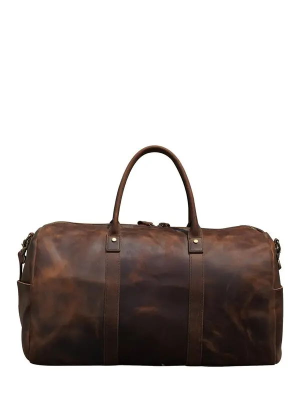 TOURI Genuine Leather Holdall - Brown