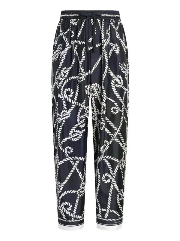 Dolce & Gabbana Marina Print Silk Twill Vanity Trousers - Blue