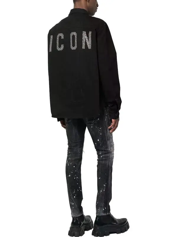 Dsquared2 Icon Crystal-embellished Denim Shirt - Black