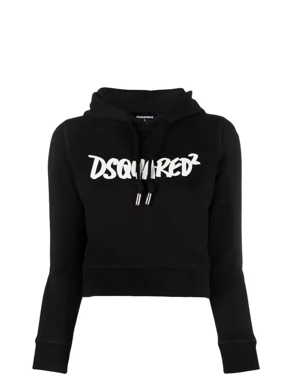 Dsquared2 Logo Print Cropped Hoodie - Black