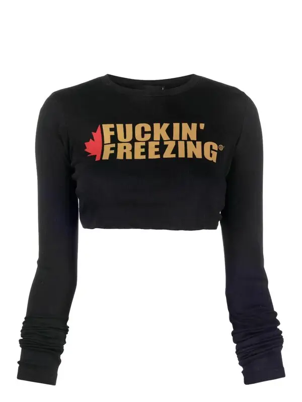 Dsquared2 Slogan Print Cropped Long Sleeve T-shirt - Black