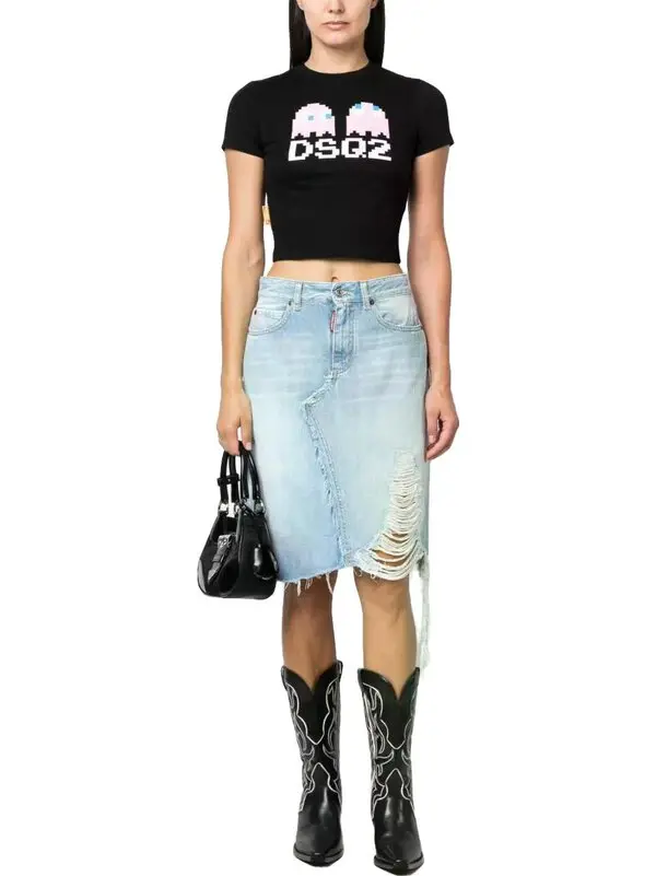 Dsquared2 X Pac-man Graphic Cropped T-shirt - Black