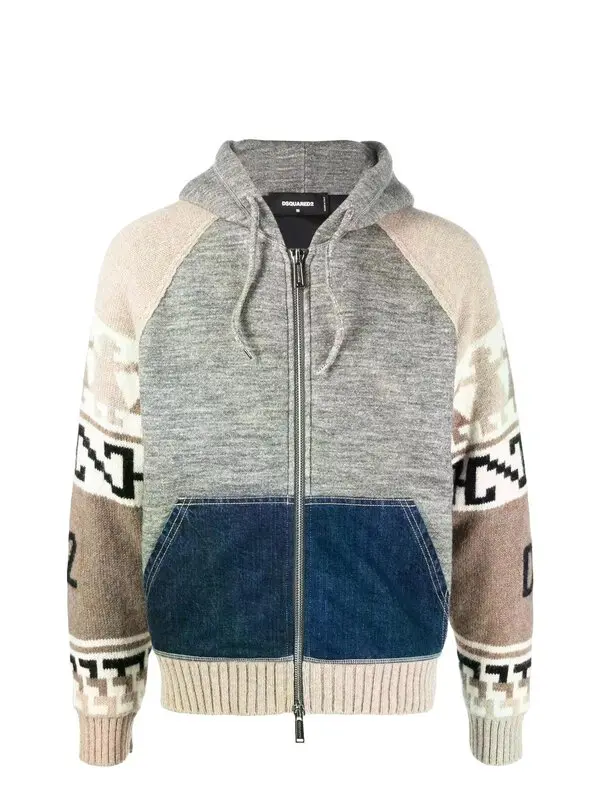 Dsquared2 Intarsia Knit Zip-up Hoodie - Grey