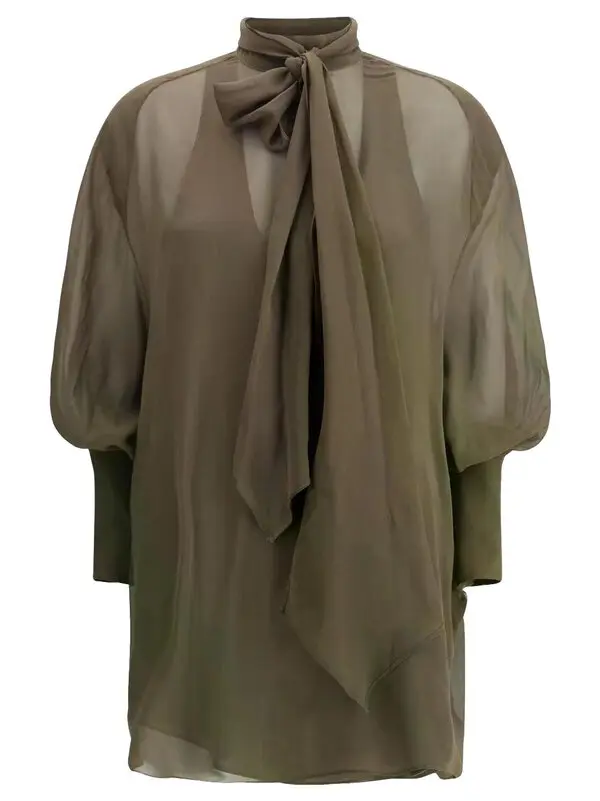 SA SU PHI Andrea Dress With Puff Sleeves And Draped Detailing - Green
