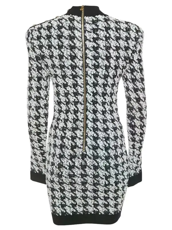 Balmain Houndstooth Tweed High Neck Dress - Black