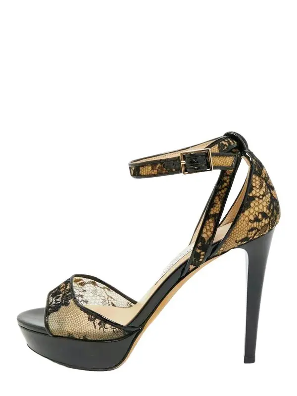 JIMMY CHOO Lace And Patent Leather Stiletto Sandals - Black