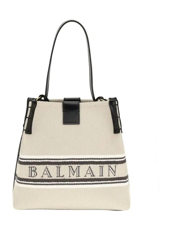 Balmain Release Bucket Bag In Canvas And Leather - Multicolor