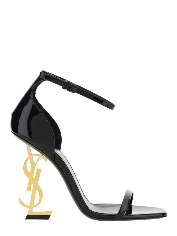 Saint Laurent Opyum Patent Leather Sandals With Sculptural Heel - Black