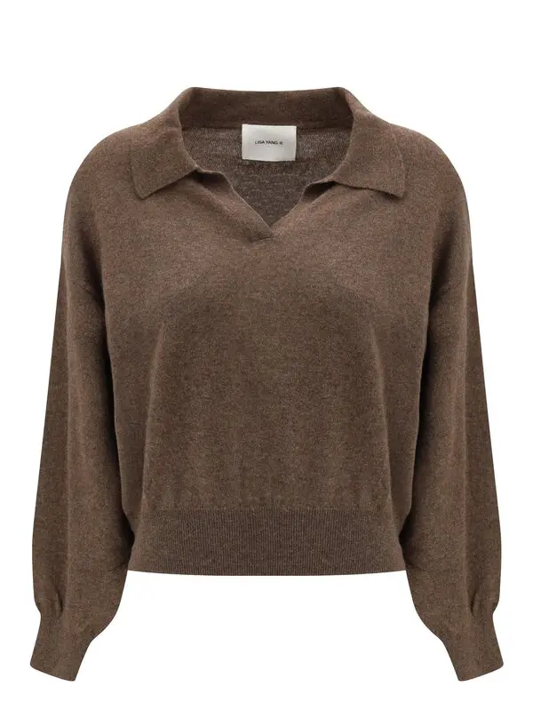 LISA YANG V-neck Cashmere Sweater With Sailor Collar - Brown