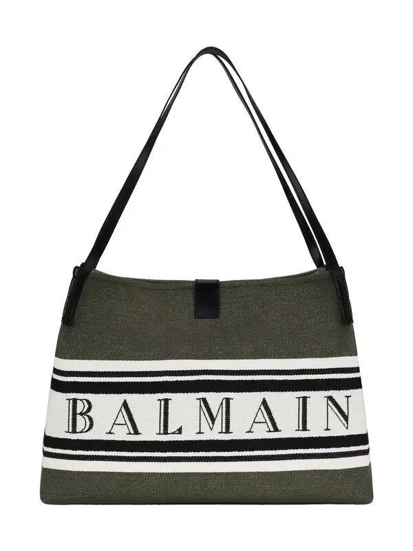 Balmain Medium Release Canvas And Leather Tote - Black
