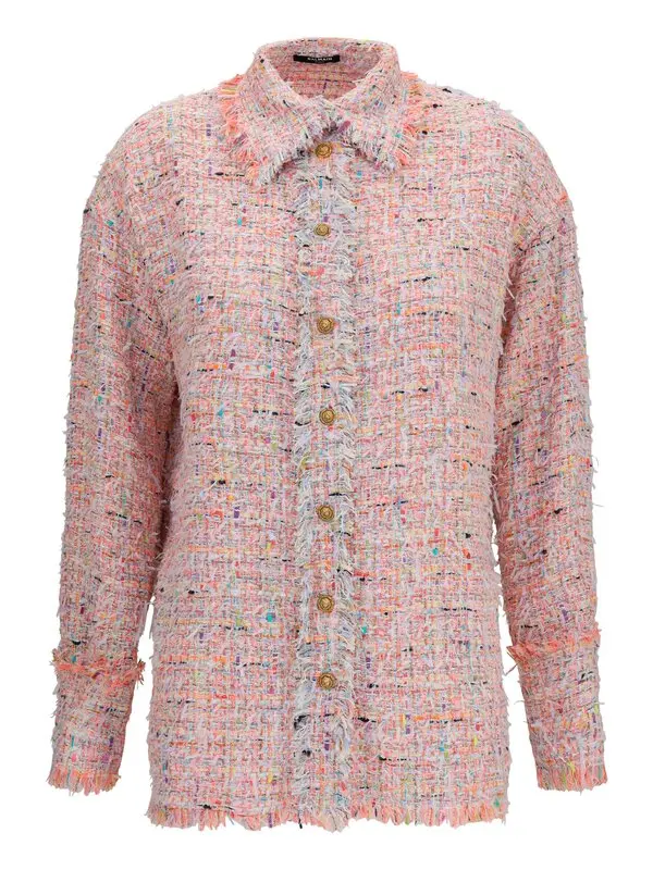 Balmain Tweed Shirt With Lion Head Buttons - Multicolor