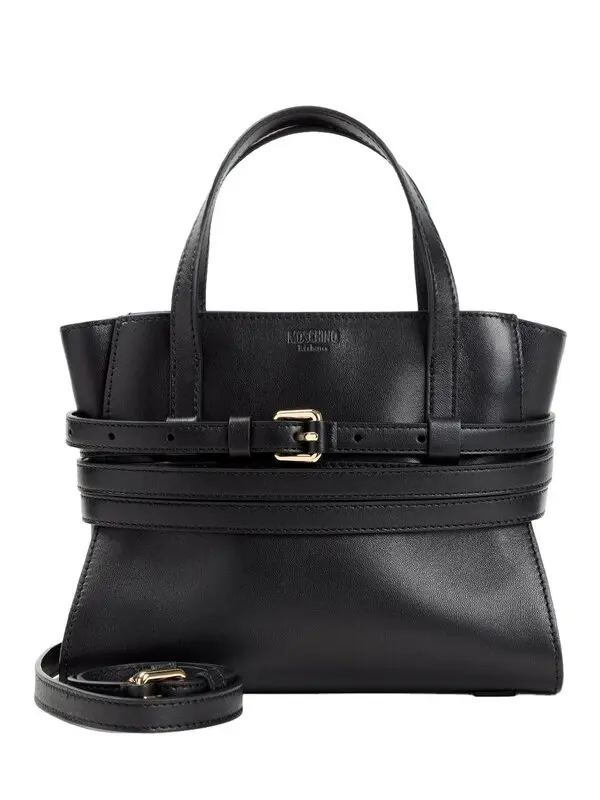 Moschino Belted Calfskin Leather Handbag - Black