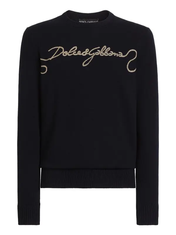 Dolce & Gabbana Embroidered Knit Pullover - Blue