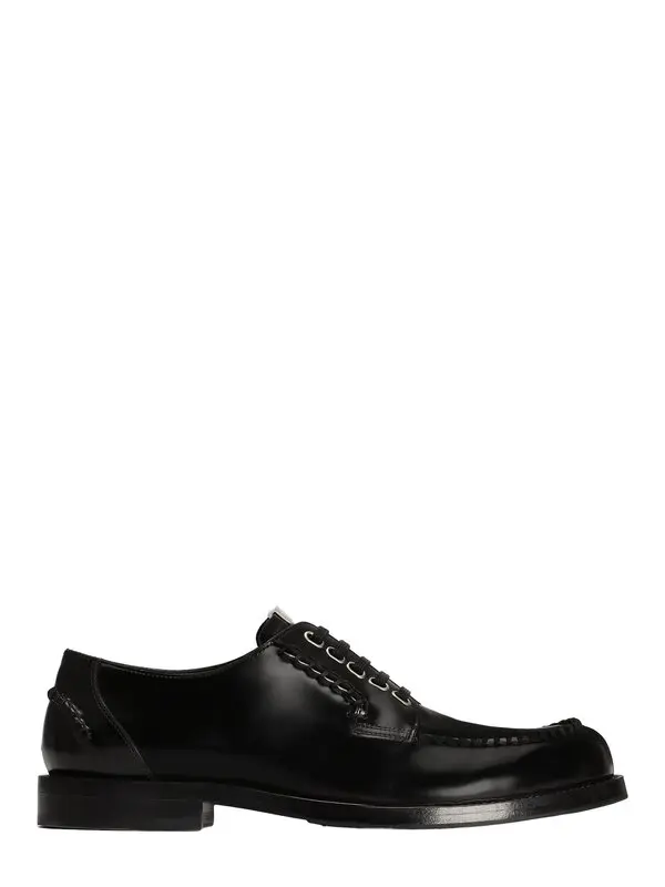 Dolce & Gabbana Calfskin Derby Shoes With Hand-stitched Detailing - Black