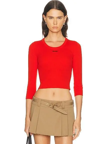 Miu Miu Ribbed Knit Cropped Top - Arancio