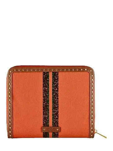 Wolf Ida Travel Jewelry Portfolio With Leather Trim And Brass Studs - Orange