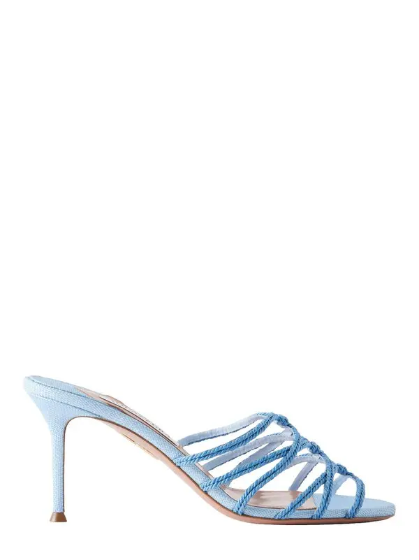AQUAZZURA Rope 75 Raffia-trimmed Cord Mules - Blue