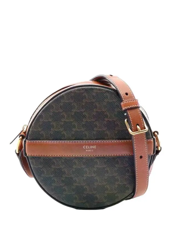 Celine Triomphe Coated Canvas Round Purse On Strap - Brown