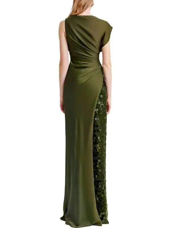 GEMY MAALOUF Sequined Asymmetrical Draped Gown - Green