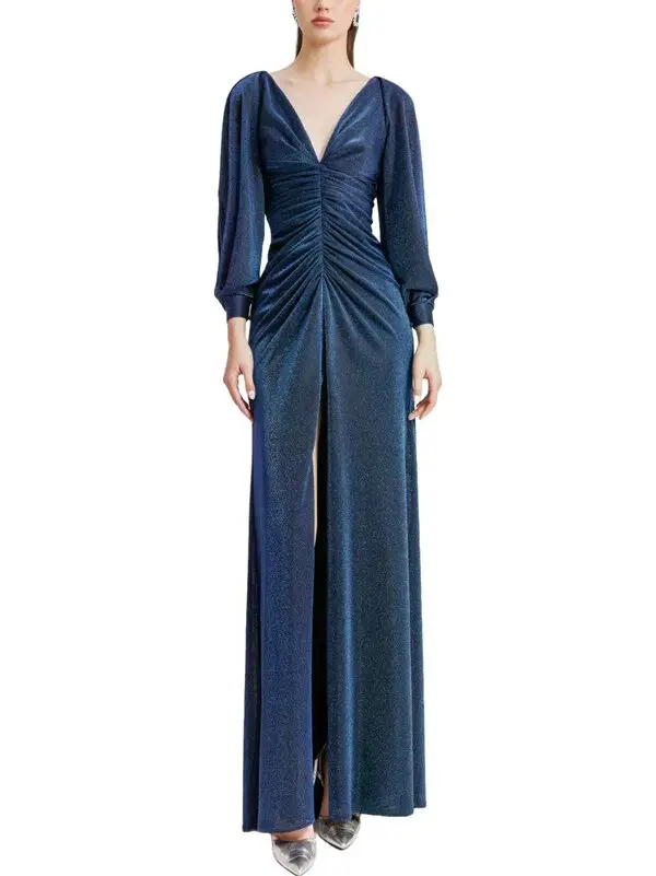 GEMY MAALOUF Gathered Long-sleeve Dress - Blue