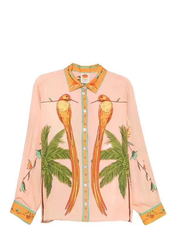Farm Rio Bird Print Long Sleeve Shirt - Pink