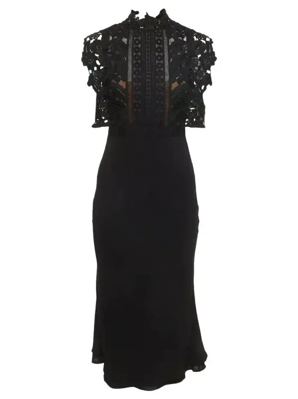 SELF-PORTRAIT Lace-detail Crepe Midi Dress - Black