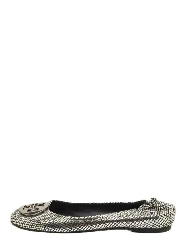 Tory Burch Reva Logo Medallion Ballet Flats - Silver