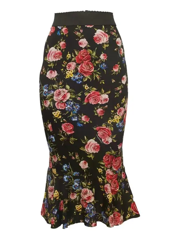 Dolce & Gabbana Floral-print Ruffled Hem Midi Skirt - Black