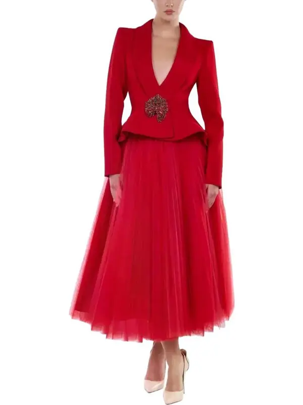 ARAFTU Embellished Peplum Blazer - Red