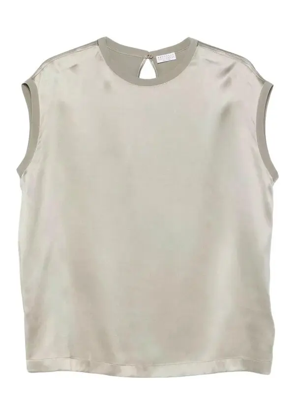 Brunello Cucinelli Monili Satin Top - Green