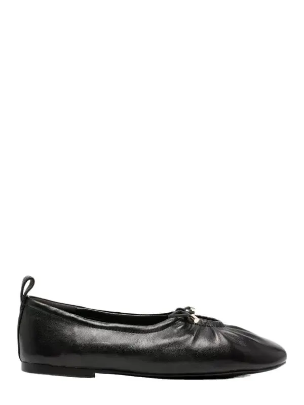 ADRIANNA FERETTI Adrianna Ferretti Leather Ballet Flats With Bow Detail - Black