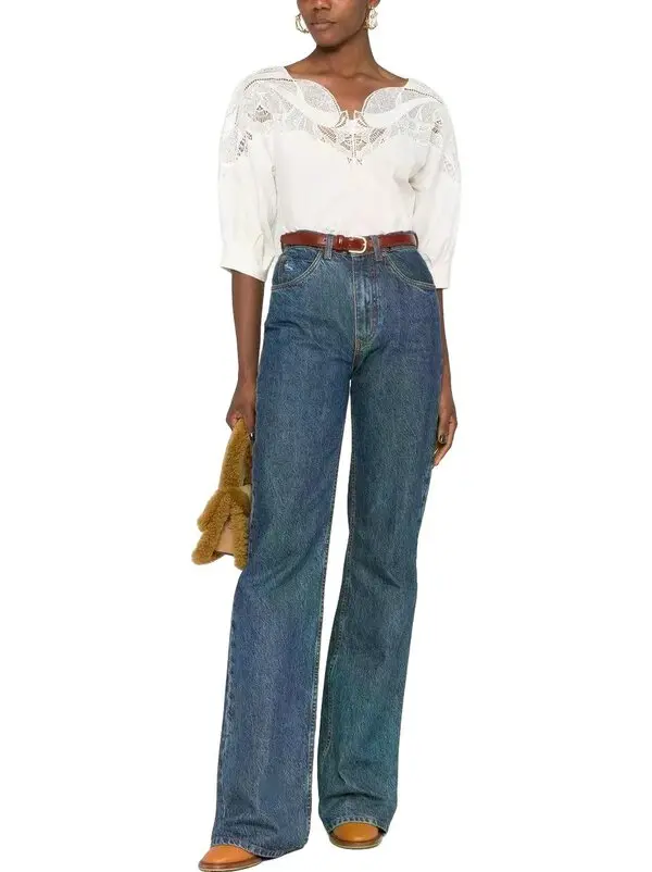 Alberta Ferretti Lace-panel Gathered Blouse - Neutrals