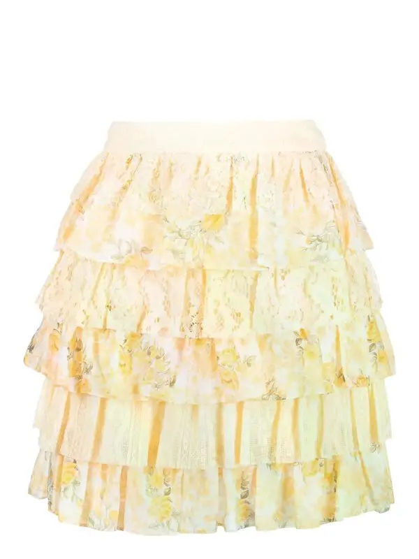 LoveShackFancy Floral Ruffled Miniskirt - Yellow