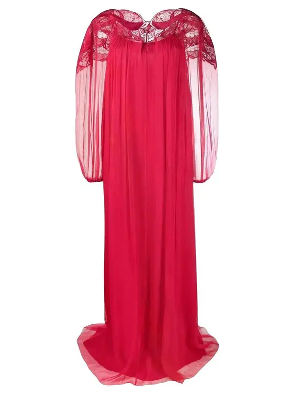 Alberta Ferretti Lace Detail Gown - Red