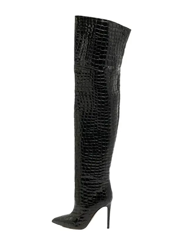 Paris Texas Deia Croc-embossed Over-the-knee Boots - Black
