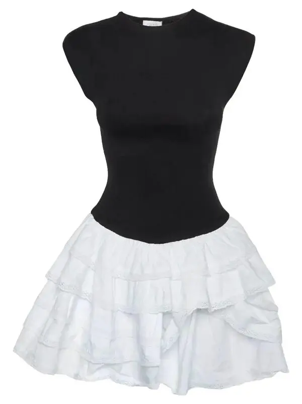 ARAMINTA JAMES AUSTRALIA Ribbed Knit Tiered Mini Dress - Black