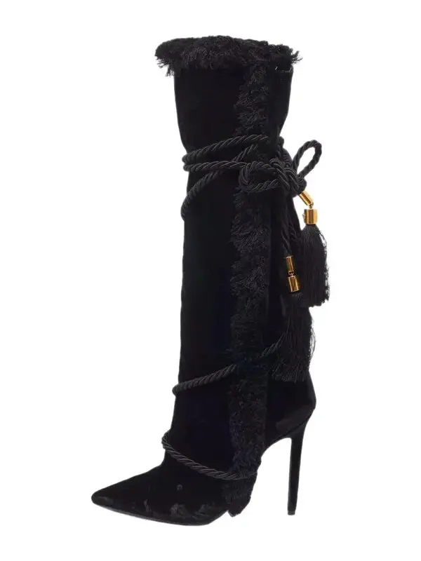 Versace Pillow Talk Fringe-trim Boots - Black
