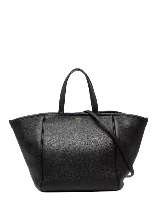 Celine Small Grained Calfskin Folded Cabas Tote Satchel - Black