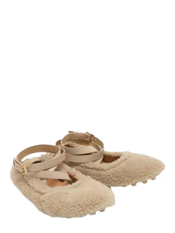 TOD'S Bubble Shearling-fur Ballet Flats - Neutrals