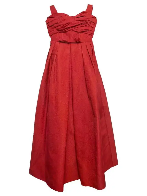 SELF-PORTRAIT Textured Jacquard Off-shoulder Midi Dress - Red