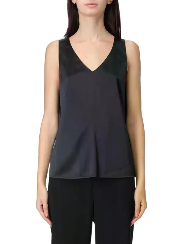 Emporio Armani V-neck Satin Tank Top - Black