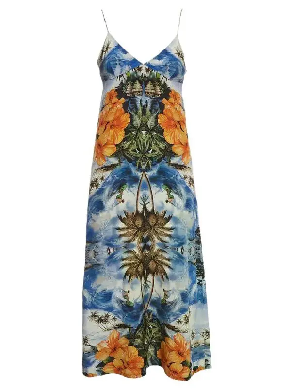 Stella McCartney Silk Tropical Print Midi Dress - Blue