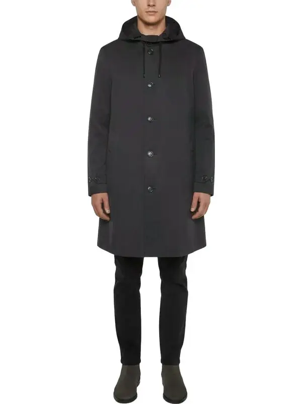 Burberry Single-breasted Hooded Coat - Grey