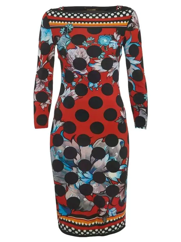 Roberto Cavalli Floral Polka-dot Print Midi Dress - Red