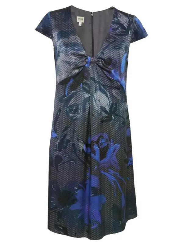 ARMANI Floral Print V-neck Midi Dress - Blue
