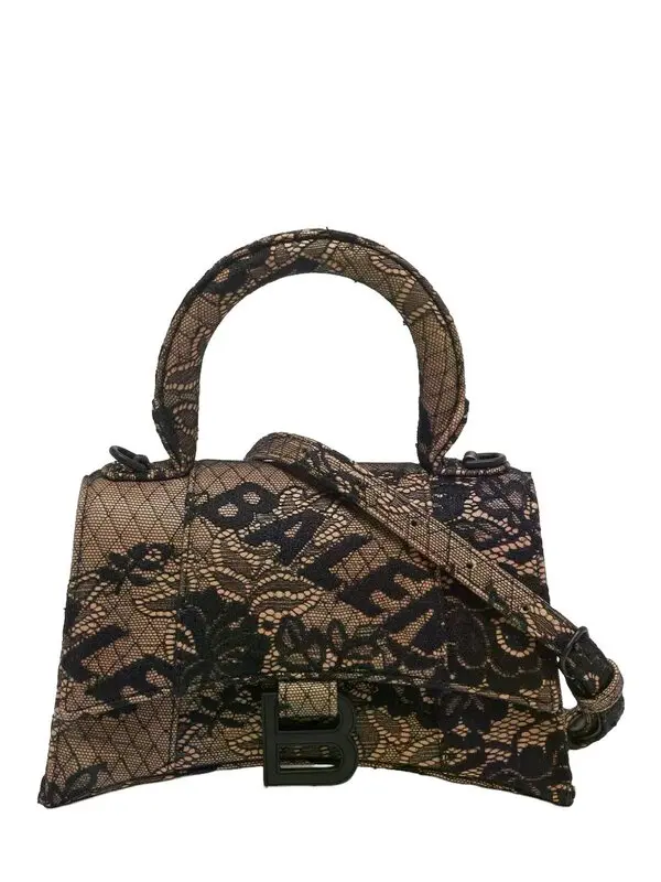 Balenciaga Xs Hourglass Lace Shoulder Bag - Black