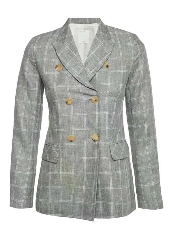 Sandro Plaid Double-breasted Blazer - Grey