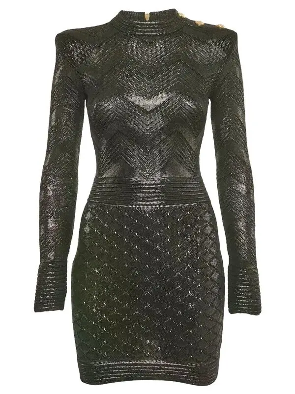 Balmain Chevron Diamond Knit Mini Dress - Black